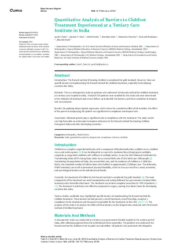 (PDF) Quantitative Analysis of Barriers to Clubfoot Treatment ...