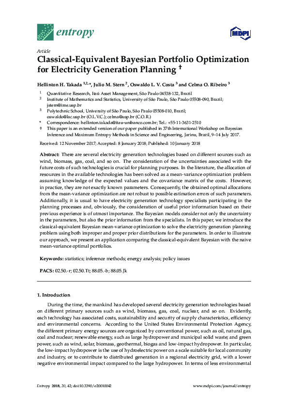 (PDF) Classical-Equivalent Bayesian Portfolio Optimization for Electricity Generation Planning