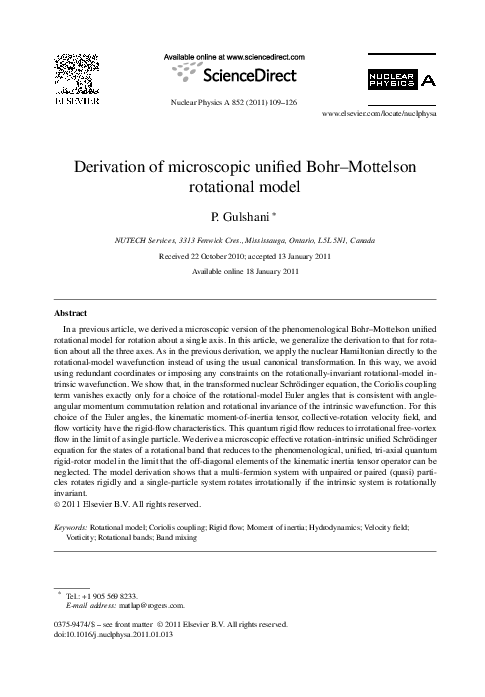 (PDF) Derivation of microscopic unified Bohr–Mottelson rotational model