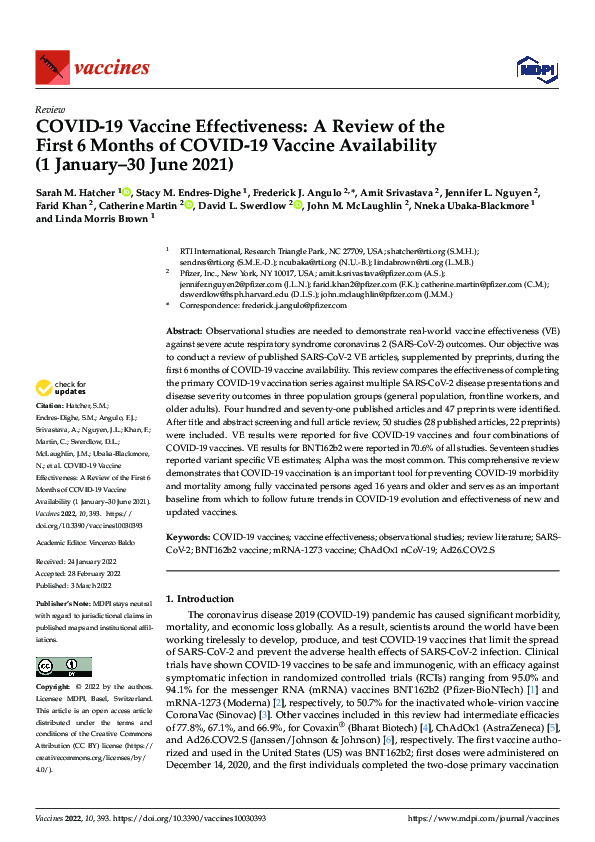 (PDF) COVID-19 Vaccine Effectiveness: A Review of the First 6 Months of ...