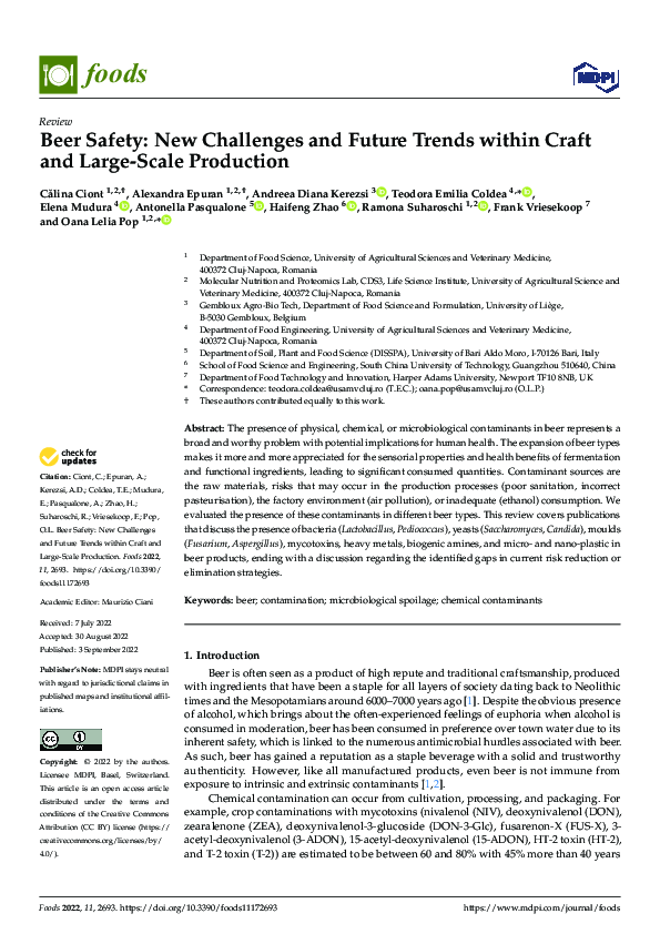 (PDF) Beer Safety: New Challenges and Future Trends within Craft and ...