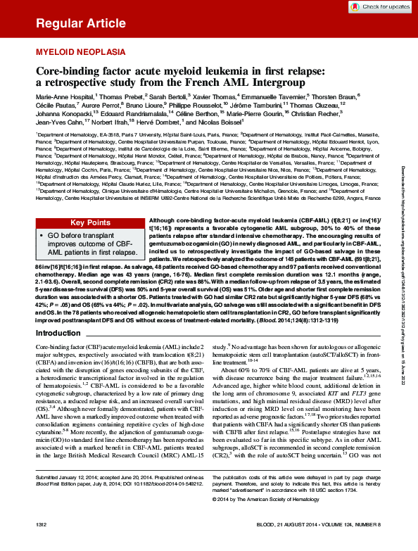 (PDF) Core-binding factor acute myeloid leukemia in first relapse: a ...