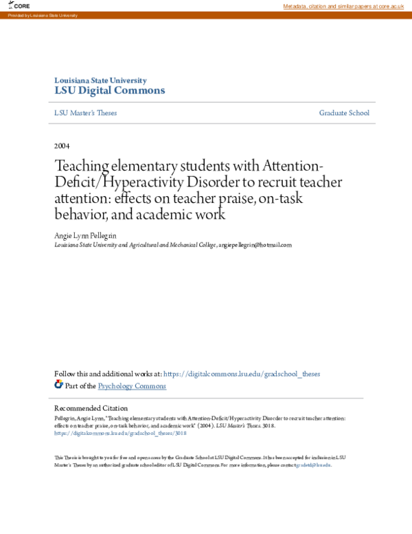 (PDF) Teaching elementary students with Attention-Deficit/Hyperactivity Disorder to recruit ...