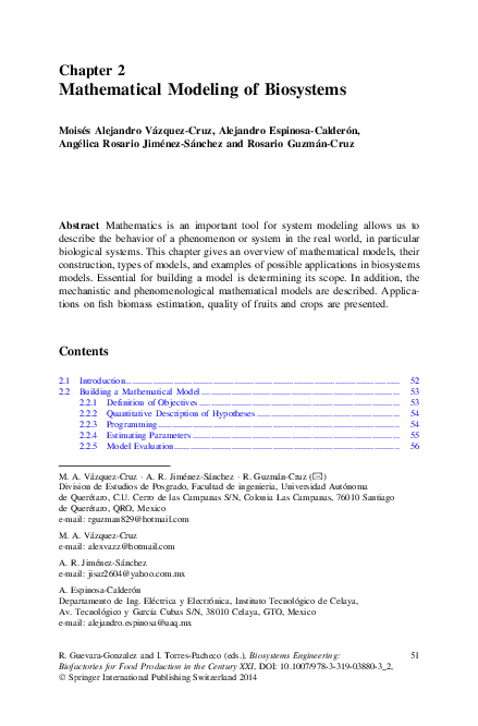 (PDF) Mathematical Modeling of Biosystems