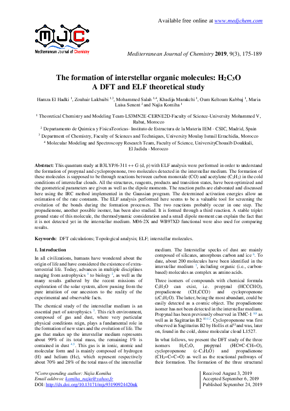 (PDF) The formation of interstellar organic molecules: H2C3O A DFT and ...