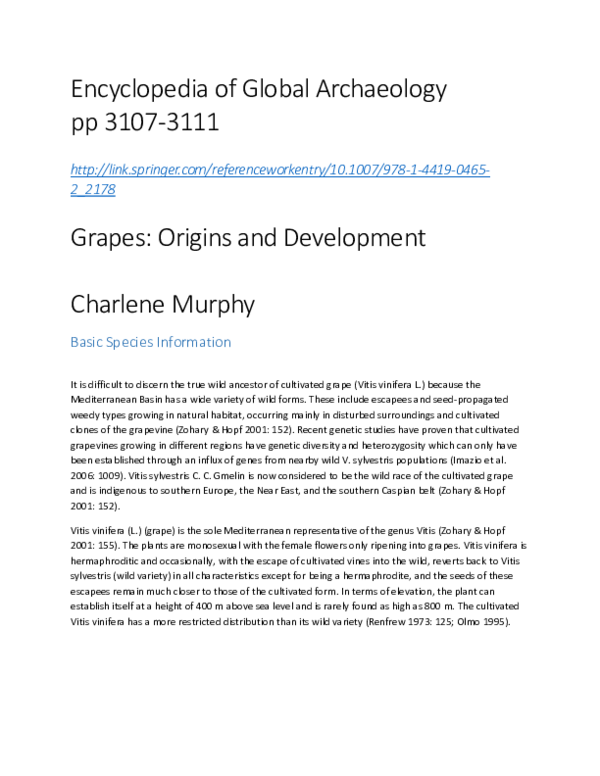 (PDF) Grapes: Origins and Development