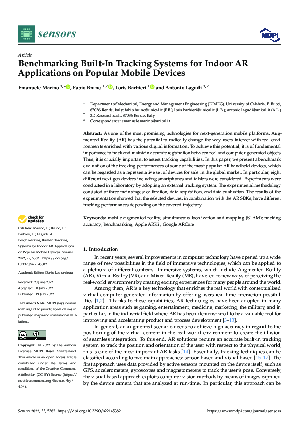 (PDF) Benchmarking Built-In Tracking Systems for Indoor AR Applications on Popular Mobile Devices