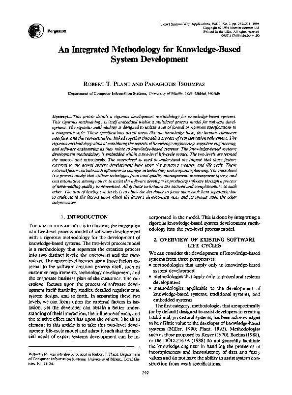 (PDF) An integrated methodology for knowledge-based system development