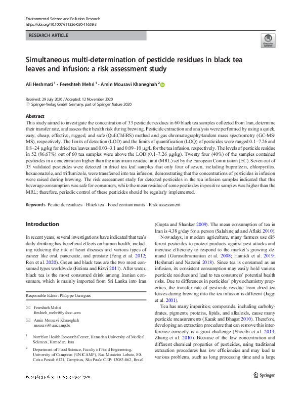 (PDF) Simultaneous multi-determination of pesticide residues in black tea leaves and infusion: a ...