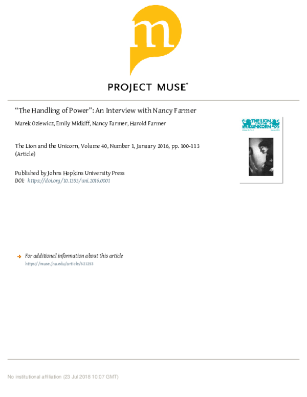 (PDF) “The Handling of Power”: An Interview with Nancy Farmer