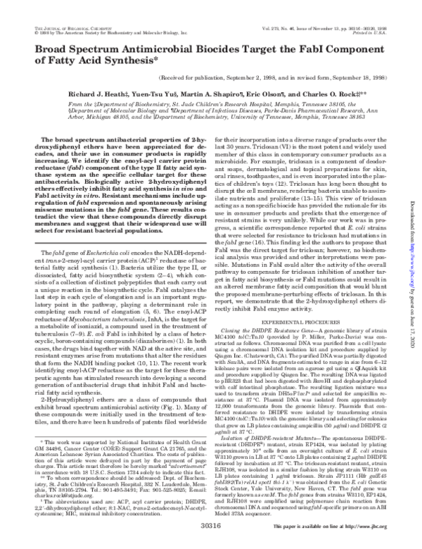(PDF) Broad Spectrum Antimicrobial Biocides Target the FabI Component ...