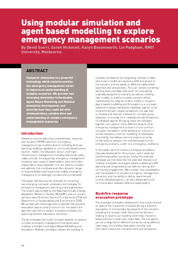 (PDF) Using modular simulation and agent based modelling to explore emergency management scenarios
