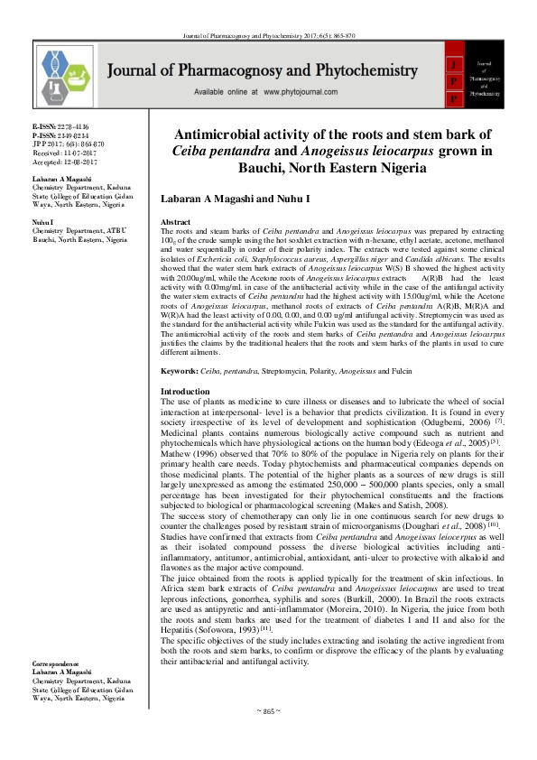 (PDF) Antimicrobial activity of the roots and stem bark of Ceiba pentandra and Anogeissus ...