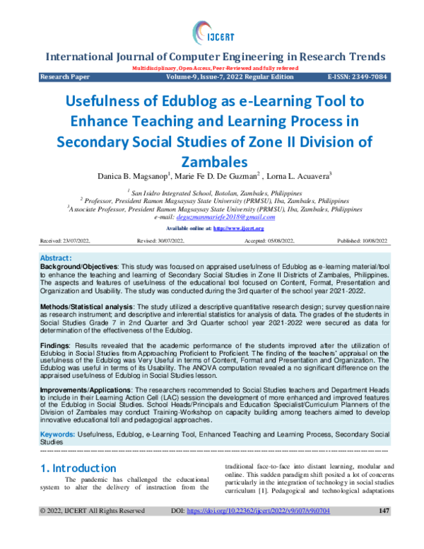 (PDF) Usefulness of Edublog as e-Learning Tool to Enhance Teaching and ...