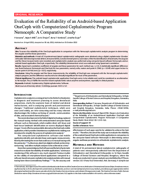 (PDF) Evaluation of the Reliability of an Android-based Application OneCeph with Computerized ...