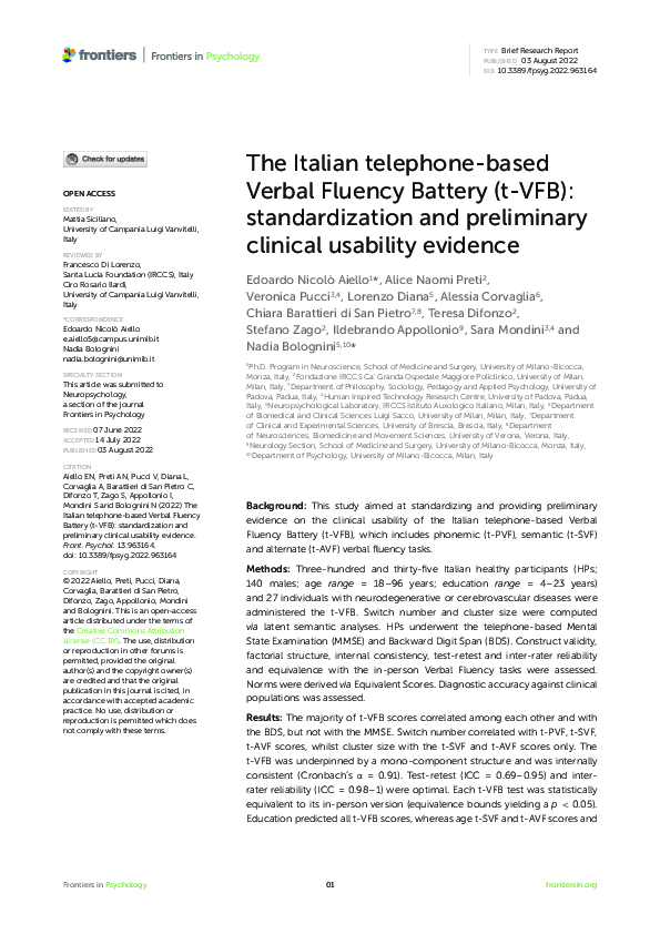(PDF) The Italian telephone-based Verbal Fluency Battery (t-VFB ...