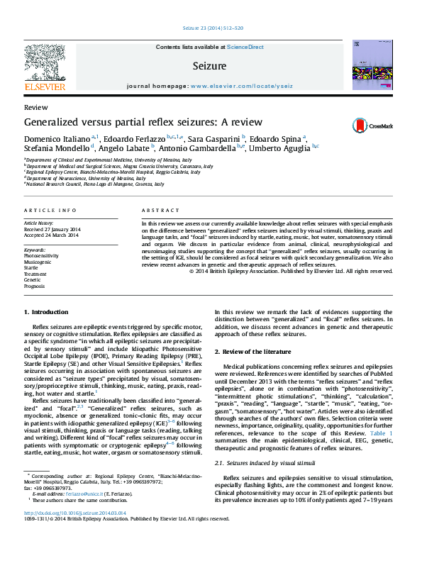 (PDF) Reflex Seizures: Generalized vs Focal Review