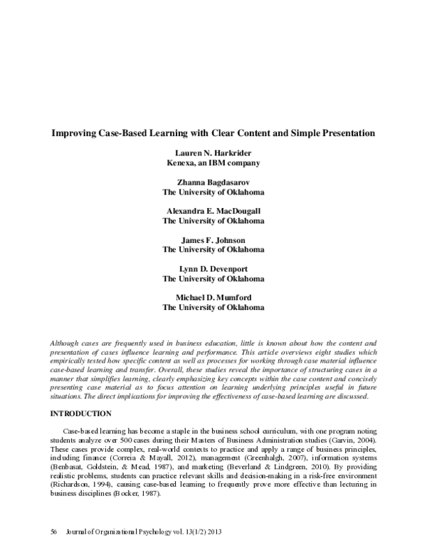 (PDF) Improving case-based learning with clear content and simple ...