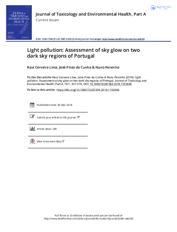 (PDF) Light pollution: Assessment of sky glow on two dark sky regions of Portugal