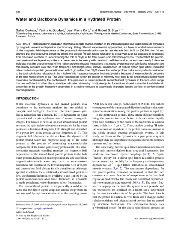 (PDF) Water and Backbone Dynamics in a Hydrated Protein