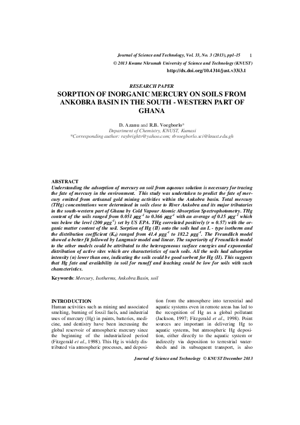 (PDF) Sorption of inorganic mercury on soils from Ankobra basin in the ...
