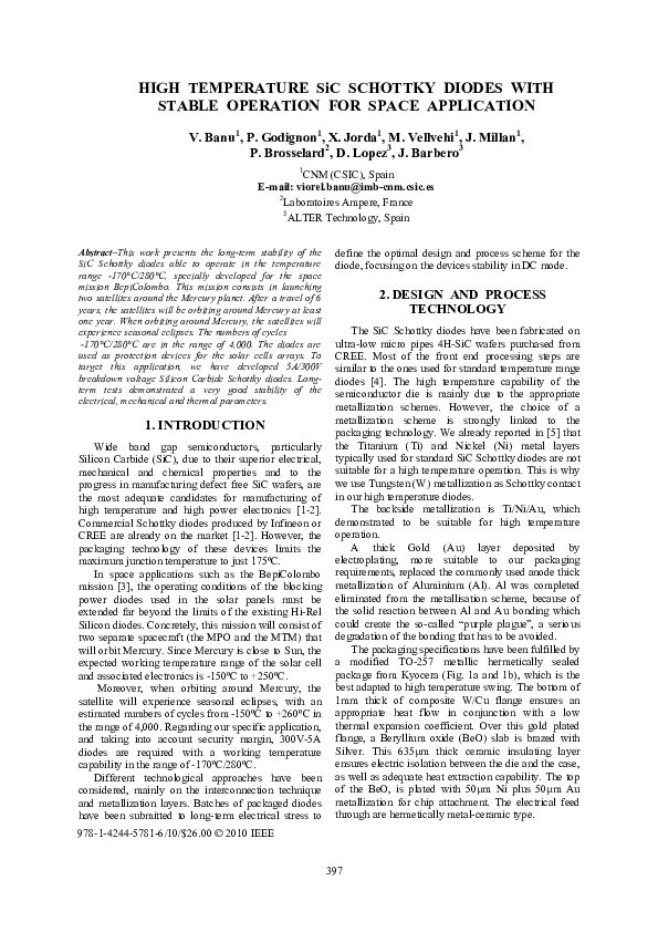 (PDF) High temperature SiC Schottky diodes with stable operation for ...