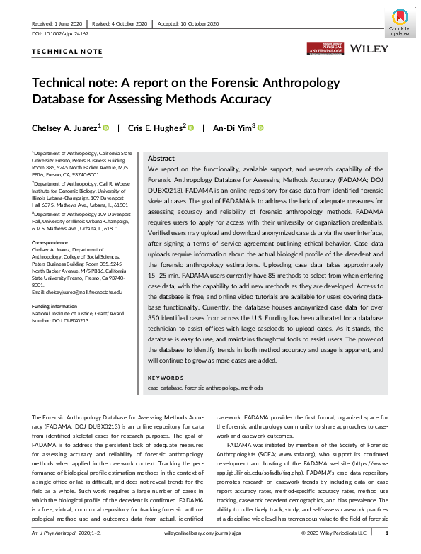 (PDF) Technical note: A report on the Forensic Anthropology Database ...