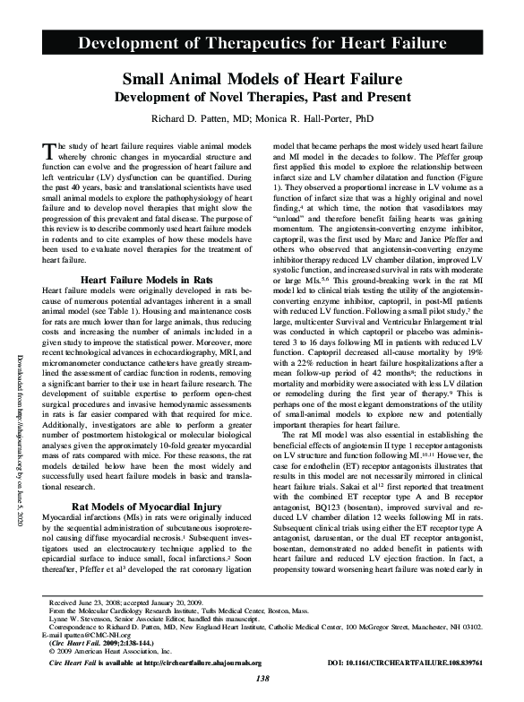 (PDF) Small animal models of heart failure: development of novel ...