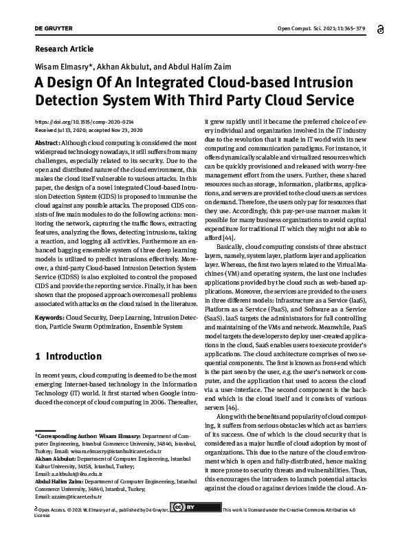 Pdf A Design Of An Integrated Cloud Based Intrusion Detection System With Third Party Cloud