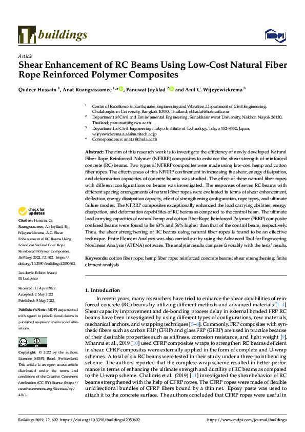 (PDF) Shear Enhancement of RC Beams Using Low-Cost Natural Fiber Rope Reinforced Polymer ...