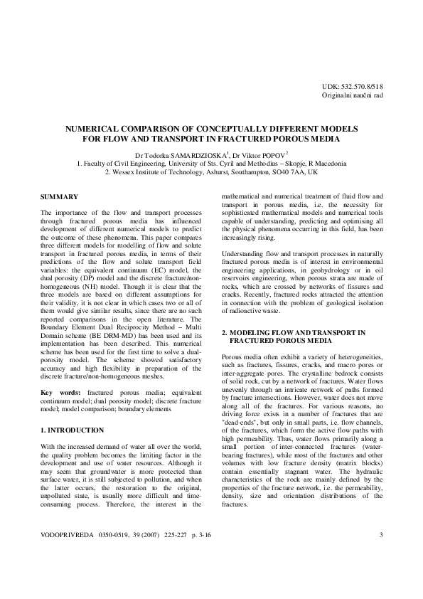 (PDF) Numerical Comparison of Conceptually Different Models for Flow ...