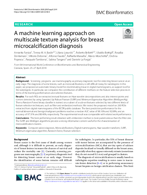 (PDF) A machine learning approach on multiscale texture analysis for breast microcalcification ...