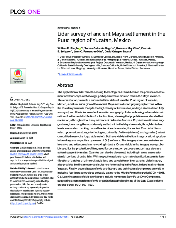 (PDF) Lidar survey of ancient Maya settlement in the Puuc region of ...