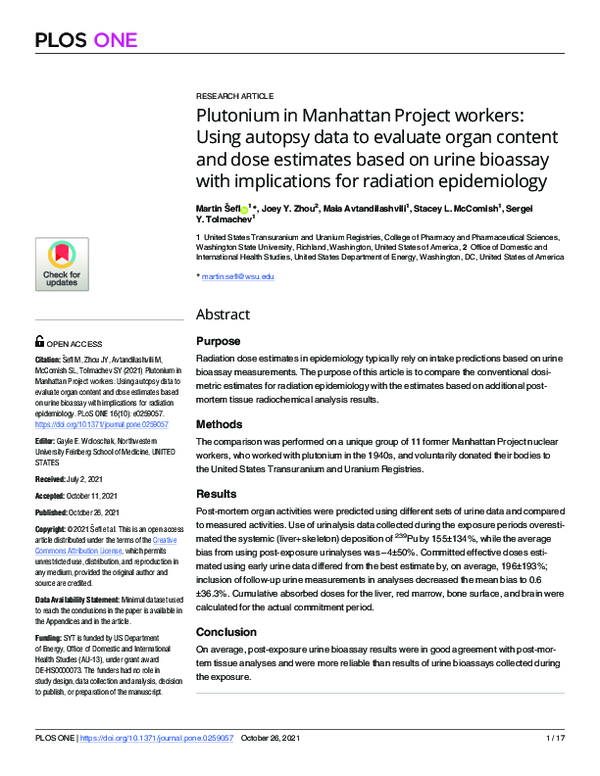(PDF) Plutonium in Manhattan Project workers: Using autopsy data to ...