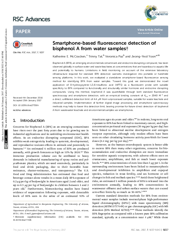 (PDF) Smartphone-based fluorescence detection of bisphenol A from water samples