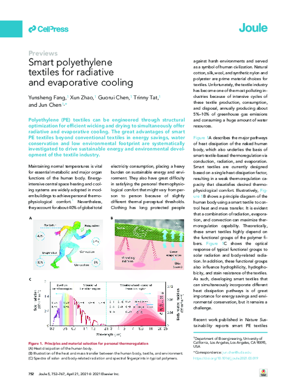(PDF) Smart polyethylene textiles for radiative and evaporative cooling