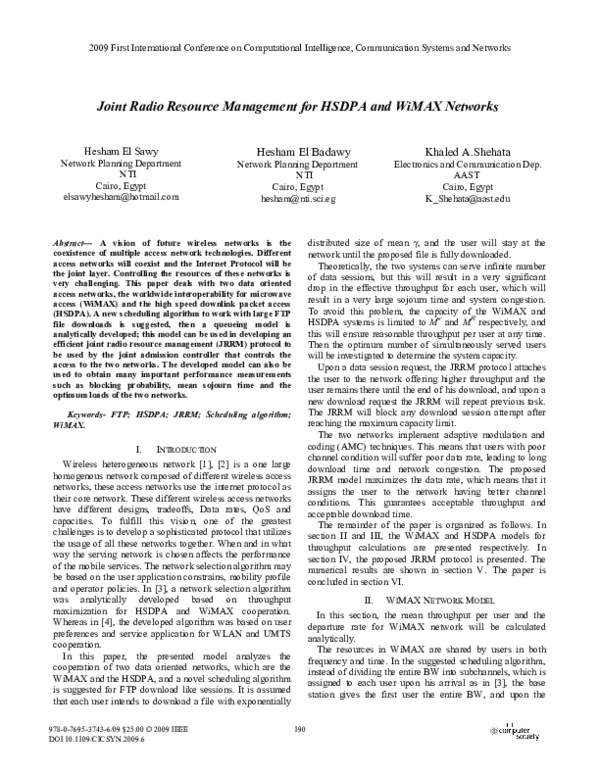 (PDF) Joint Radio Resource Management for HSDPA and WiMAX Networks