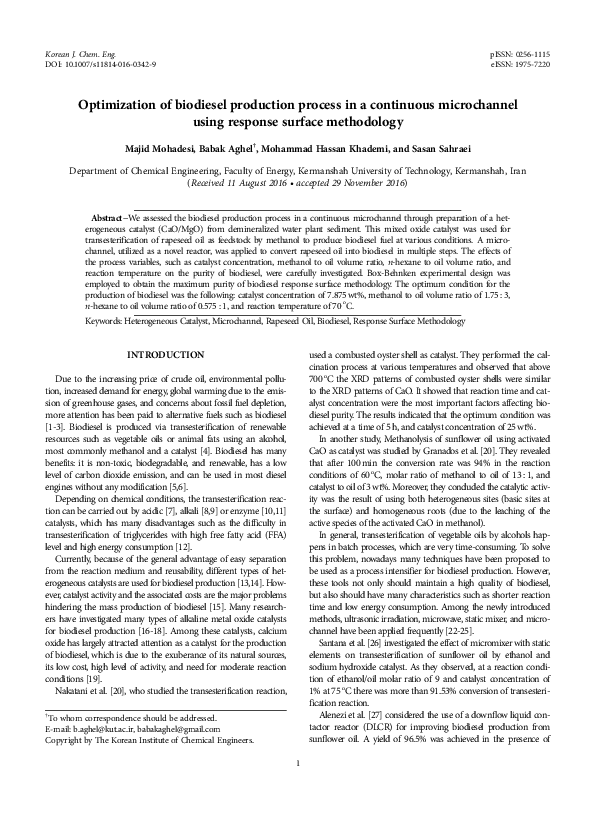 Pdf Optimization Of Biodiesel Production Process From Papaya Carica