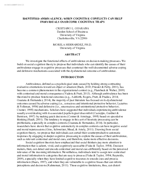 (PDF) Identified ambivalence: When cognitive conflicts can help ...
