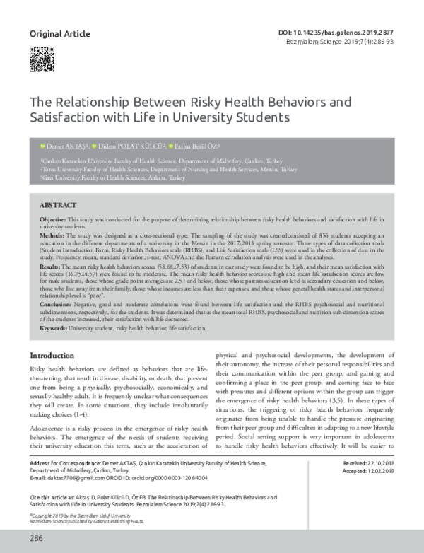 (PDF) The Relationship Between Risky Health Behaviors and Satisfaction ...