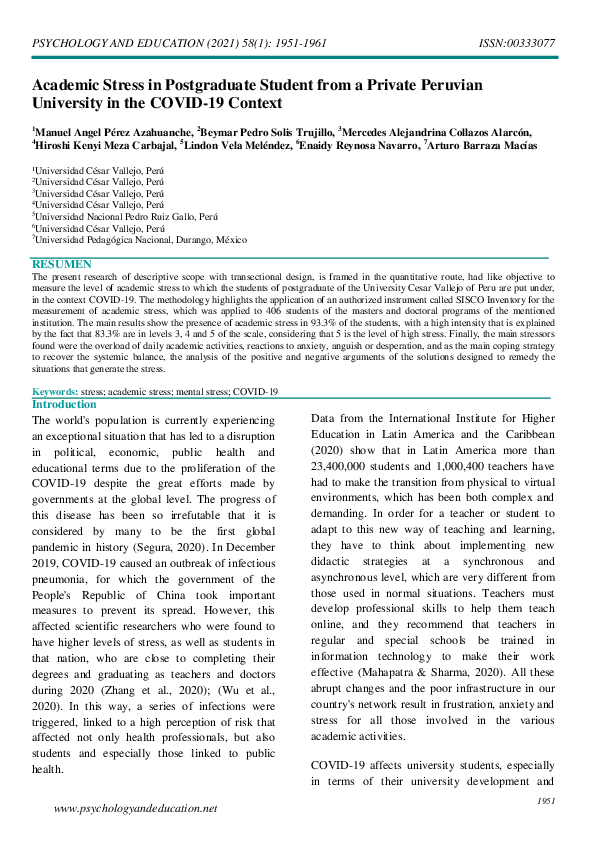 (PDF) Postgraduate Academic Stress in Peru During COVID