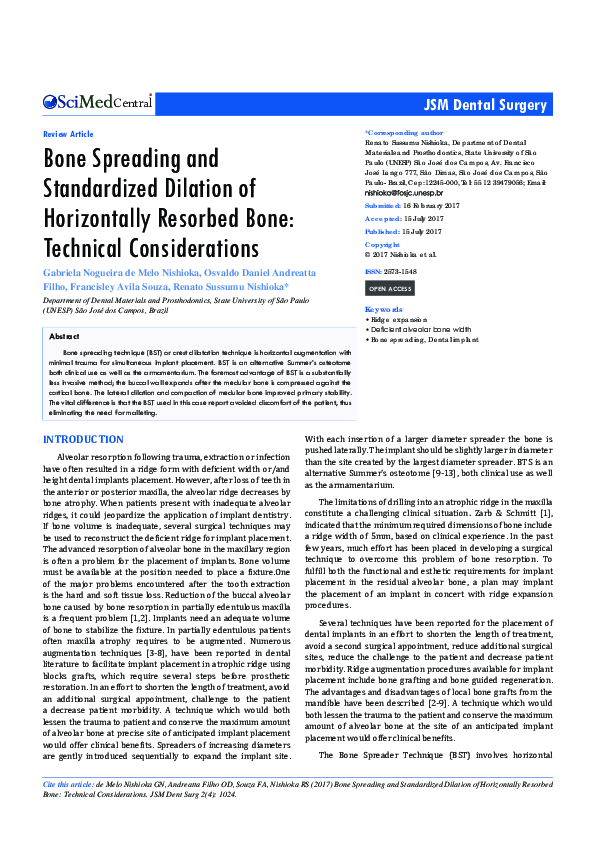 (PDF) Bone Spreading and Standardized Dilation of Horizontally Resorbed ...