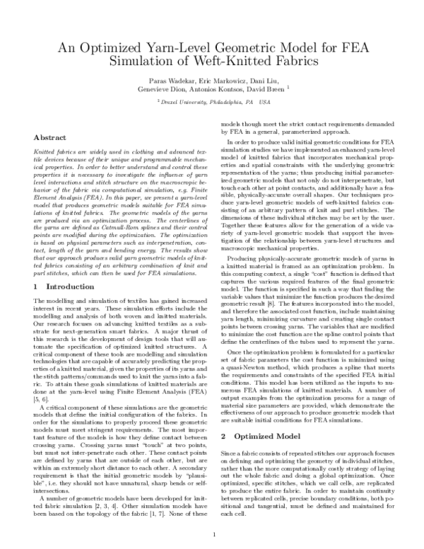 (PDF) An Optimized Yarn-Level Geometric Model for FEA Simulation of ...
