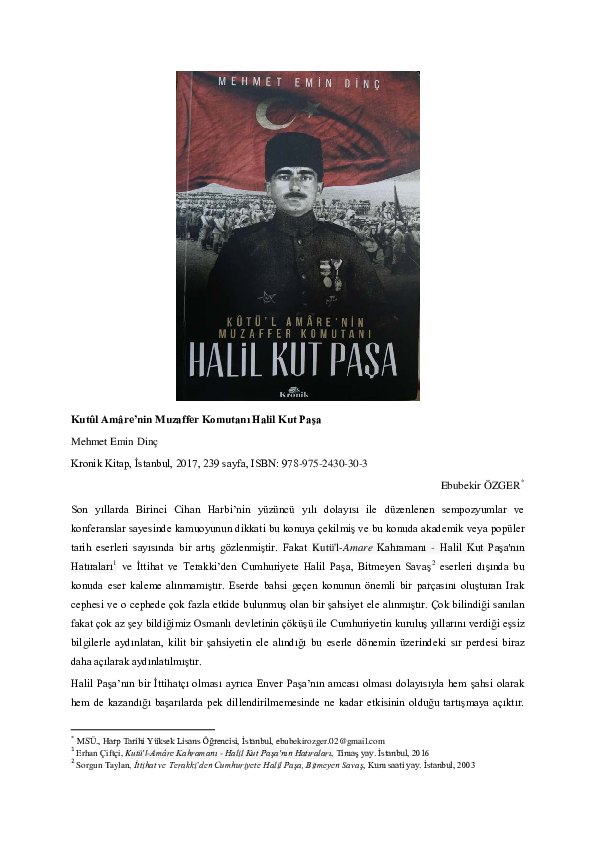 (PDF) Kutü'l Amare'nin Muzaffer Komutanı Halil Kut Paşa