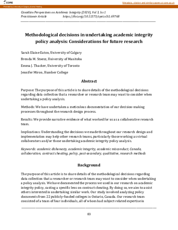 (PDF) Methodological Decisions in Undertaking Academic Integrity Policy ...