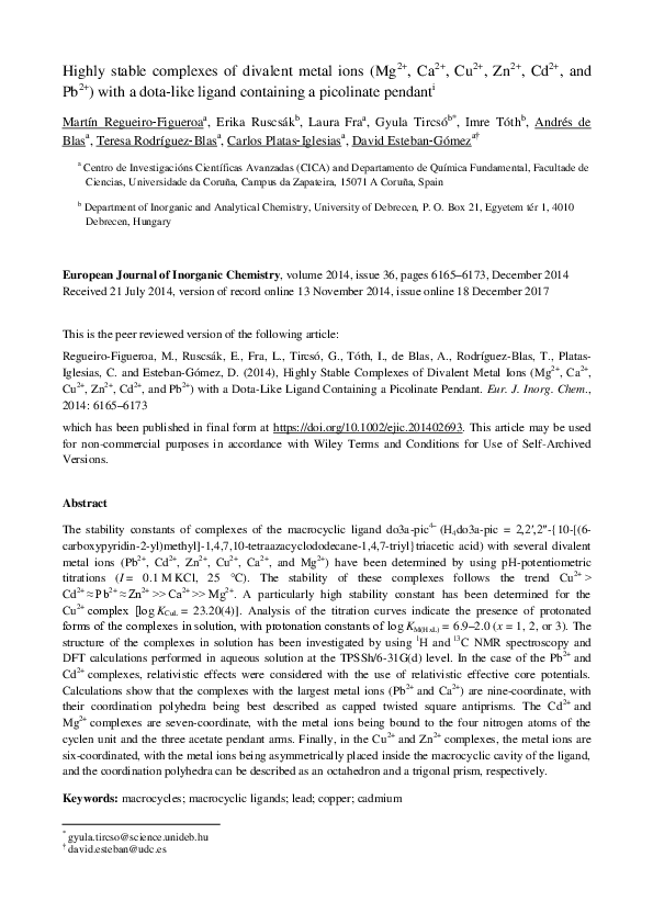 (PDF) Highly Stable Complexes of Divalent Metal Ions (Mg 2+ , Ca 2 ...