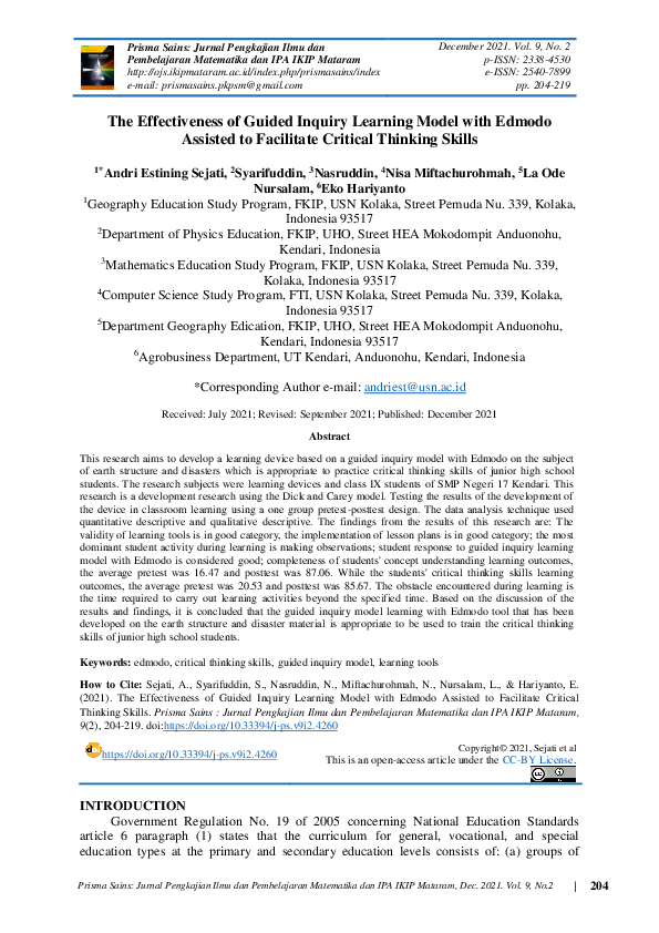 (PDF) The Effectiveness of Guided Inquiry Learning Model with Edmodo Assisted to Facilitate ...