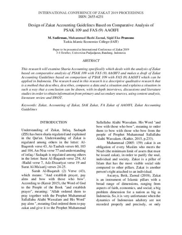 (PDF) Zakat, Accounting of Zakat, SAK Design of Zakat Accounting Guidelines Based on Comparative ...