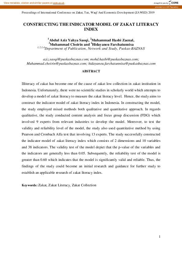 (PDF) Constructing the indicator model of zakat literacy index