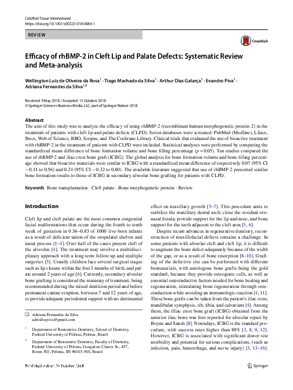 (PDF) Efficacy of rhBMP-2 in Cleft Lip and Palate Defects: Systematic Review and Meta-analysis ...